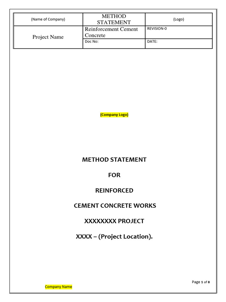 Method of Statement For Reinforced Cement Concrete Work | PDF ...