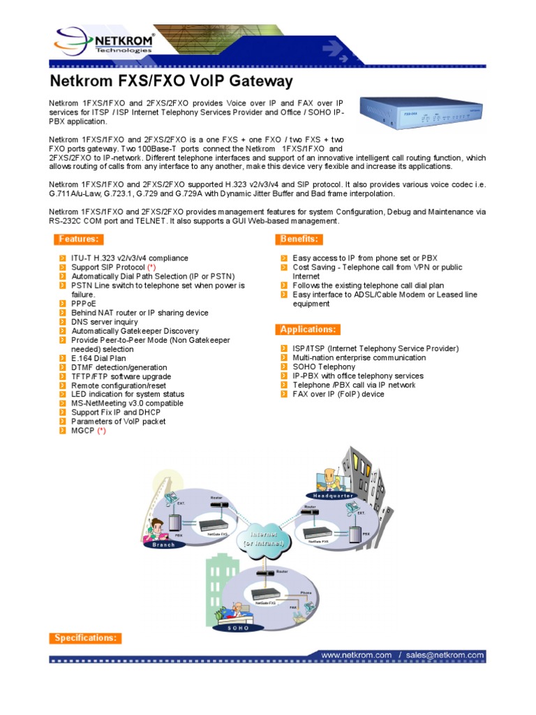 Datasheet VoIP Gateway FXS-FXO | PDF | Voice Over Ip | Internet ...