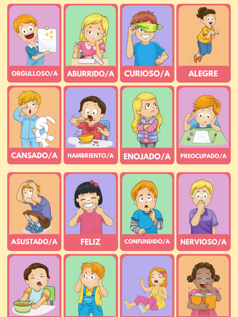 NiÃ Os Sentimientos & Emociones Tarjetas (Flashcards) | PDF