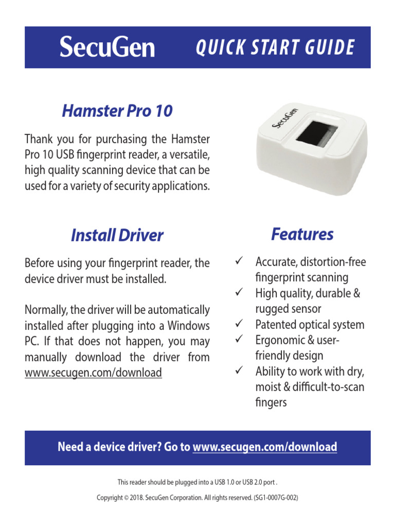 QuickStartGuide HU10 SG1 0007G 002 | PDF | Electromagnetic Interference | Fingerprint