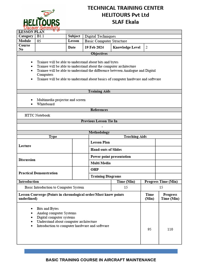 Lesson Plan Computer Strucure Theory Day 01 | PDF