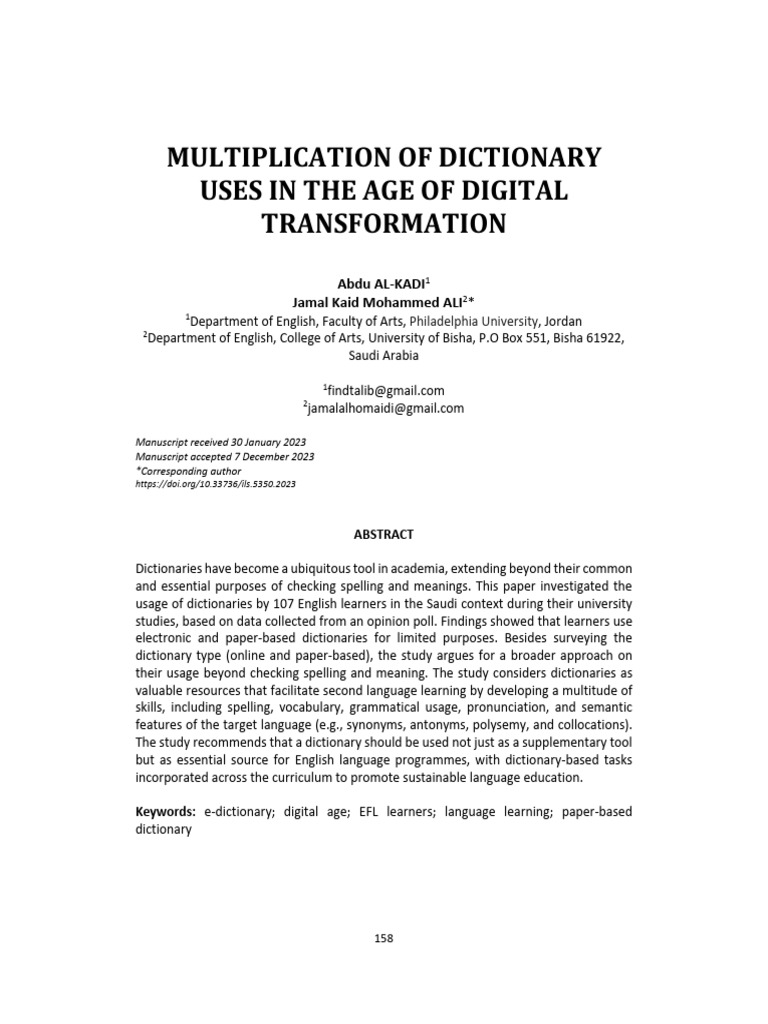 Multiplication of Dictionary Uses in The Age of Digital Transformation ...