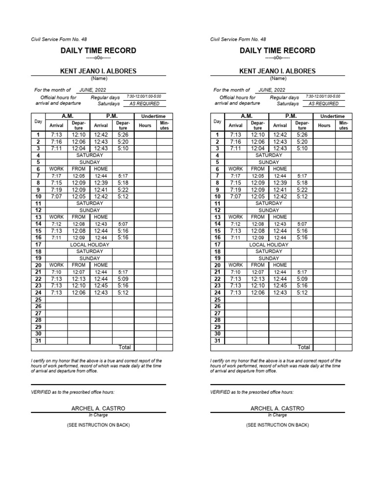 Daily Time Record | PDF