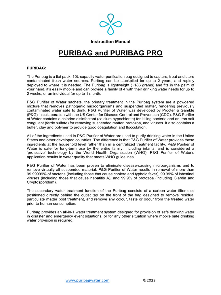 P&G Puribag Water Purification Guide | PDF | Home & Garden | Wellness