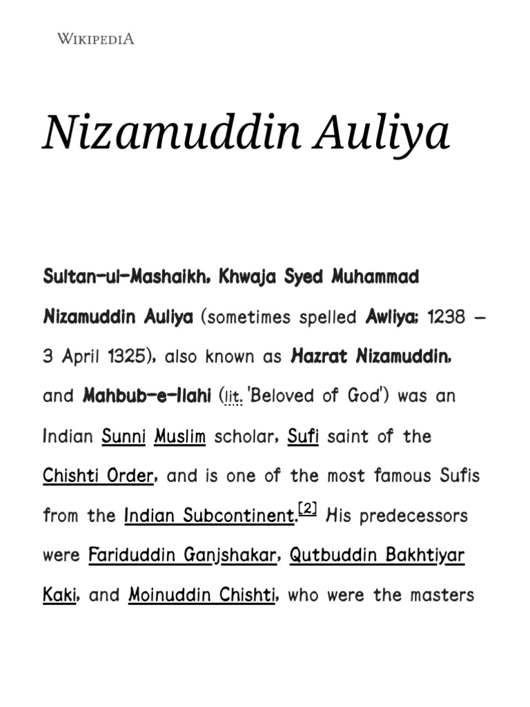 Nizamuddin Auliya | PDF