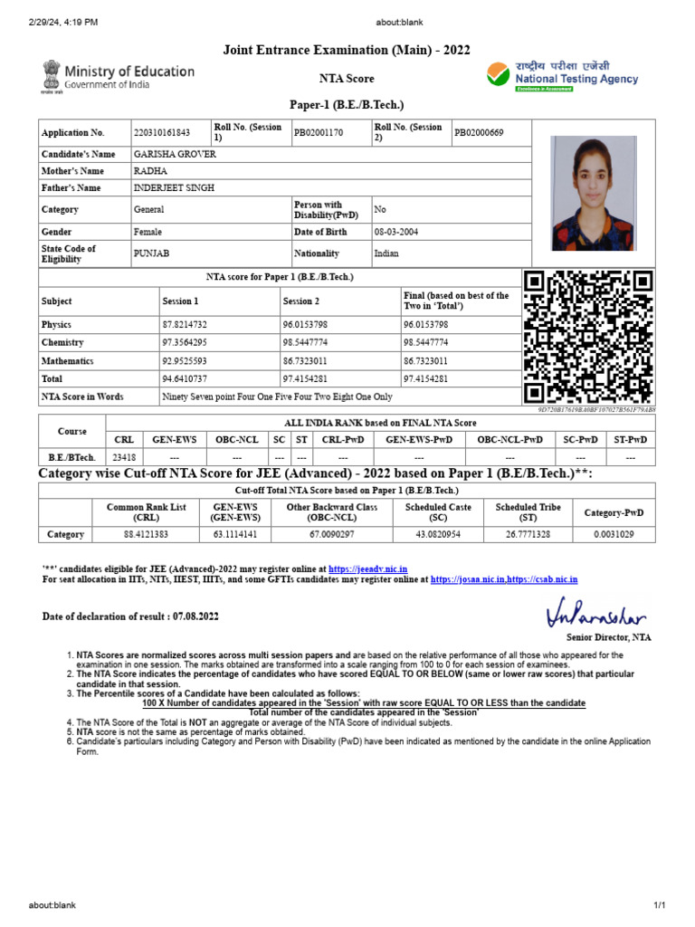 JEE MAINS - Garisha Grover | PDF