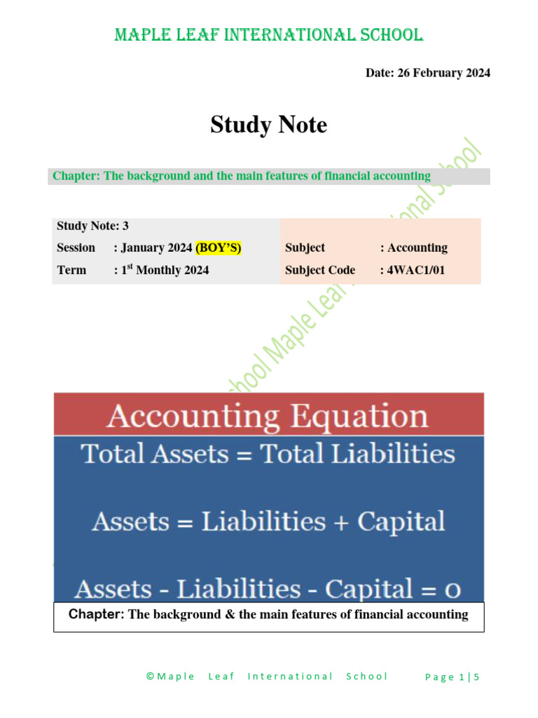 S Note 3 SCL Acc Equation | PDF | Balance Sheet | Business Economics