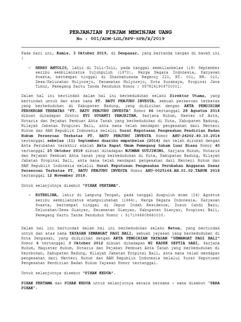 Contoh Perjanjian Pinjam Uang | PDF