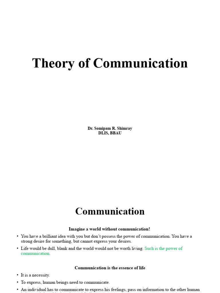 Lecture Theory of Communication | PDF