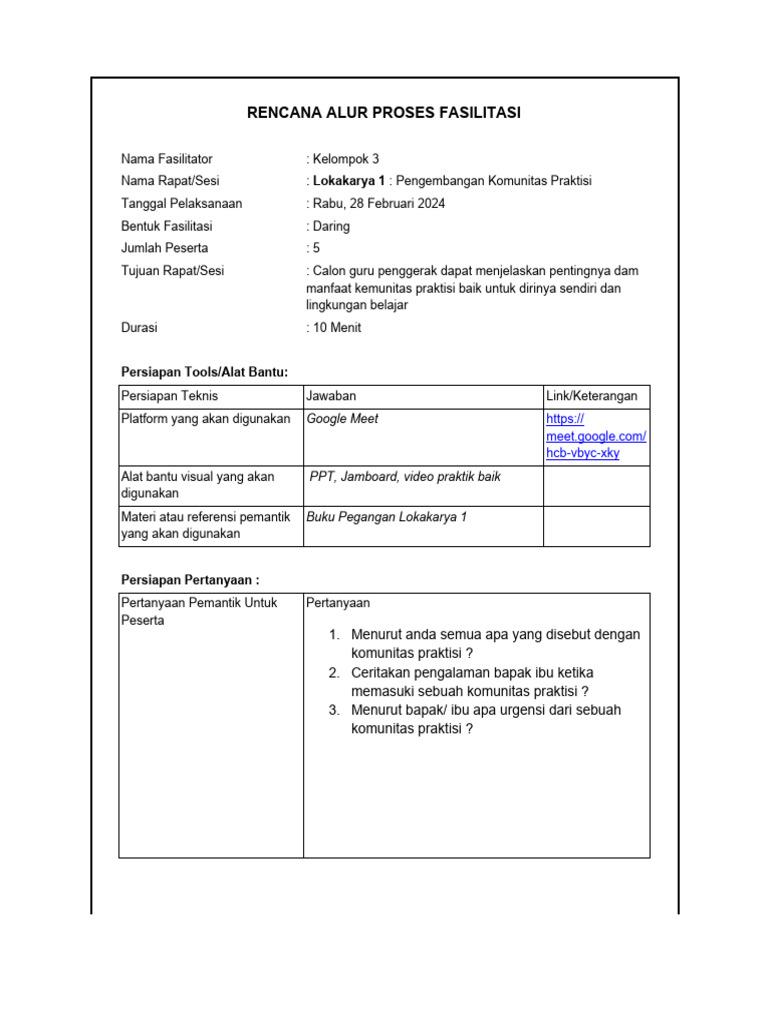 M3 Templat Rencana Alur Proses Fasilitasi Kelompok | PDF