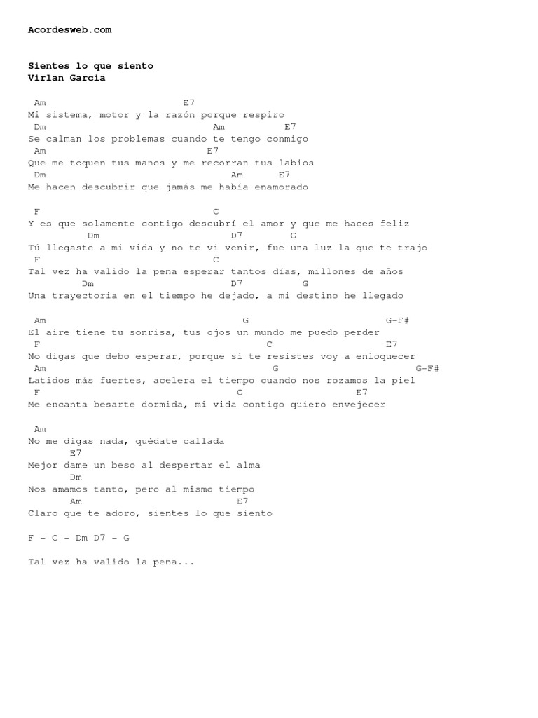Sientes Lo Que Siento Virlan Garcia Acordesweb Com | PDF