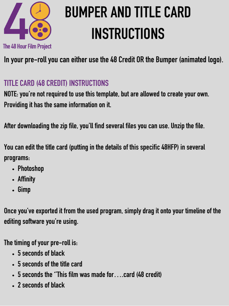Title Card and Bumper Instructions | PDF | Games & Activities | Art