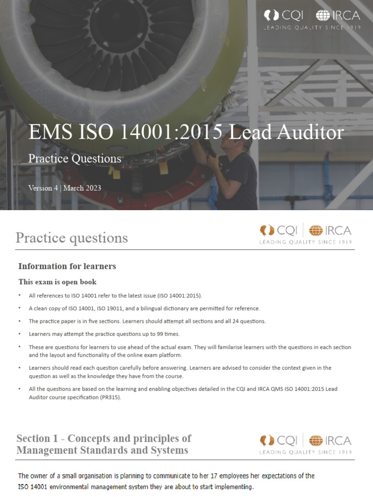 EMS ISO 14001 Lead Auditor Practice Questions v4 - 200323 | PDF ...