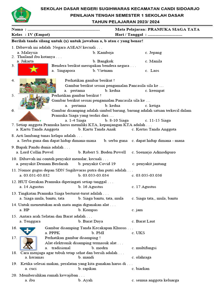Pramuka PTS 1 Kelas 4 Siaga Tata 2023-2024 | PDF