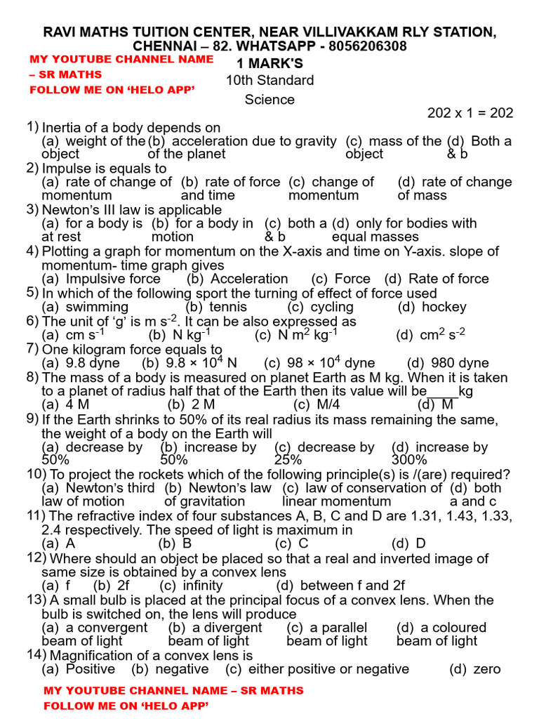 Namma Kalvi 10th Science Important Questions em 218125 | PDF | Neuron ...