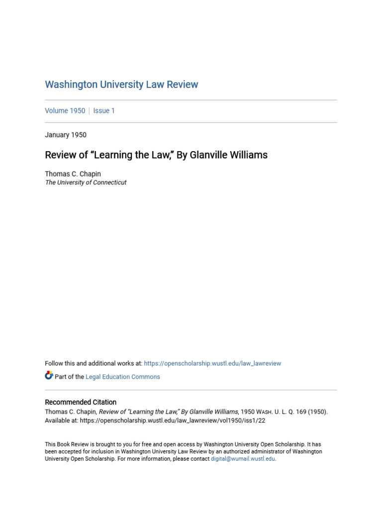 Review of - Learning The Law - by Glanville Williams | PDF | Barrister ...