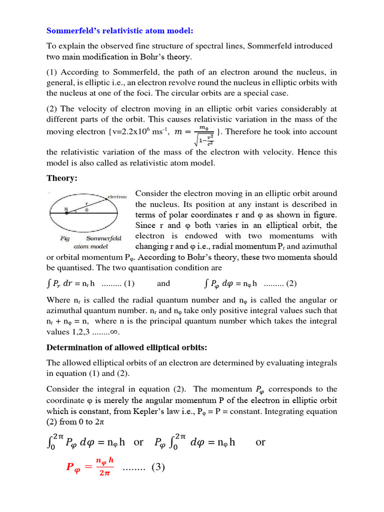 Sommerfeld's Relativistic Atom Model | PDF | Ellipse | Orbit