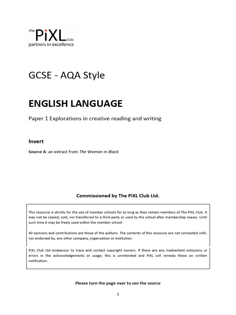 2 Aqa Style Gcse English Language - Paper 1 - Insert 1 | PDF | Language ...