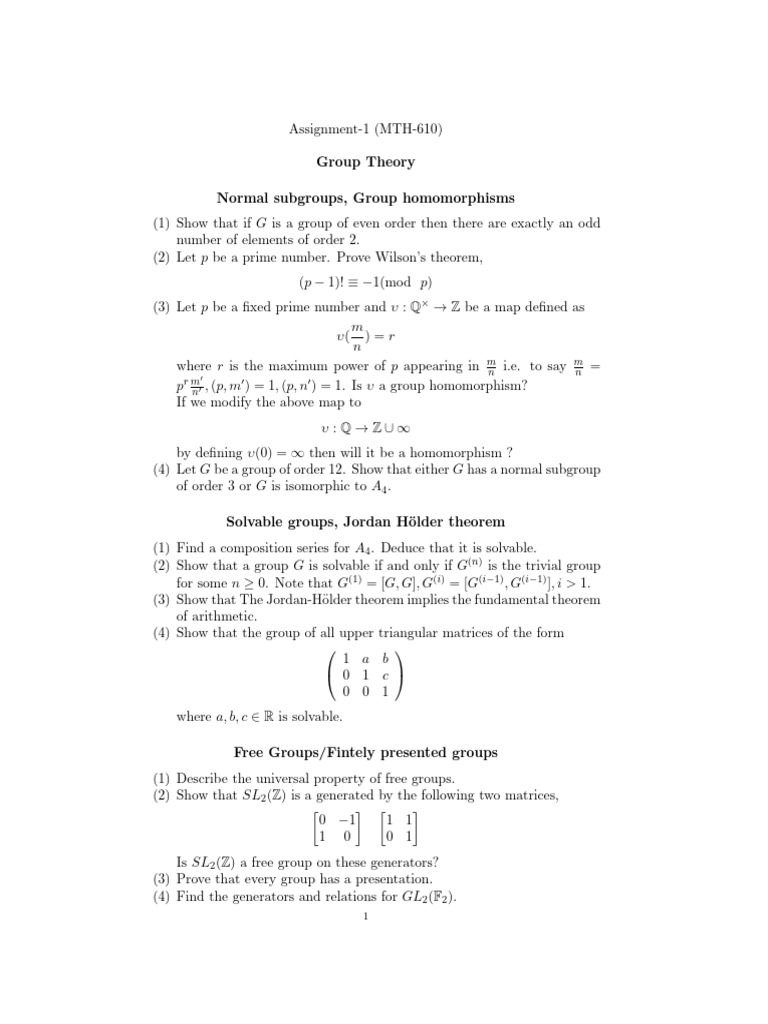 Assignment 1 | PDF | Group (Mathematics) | Group Theory