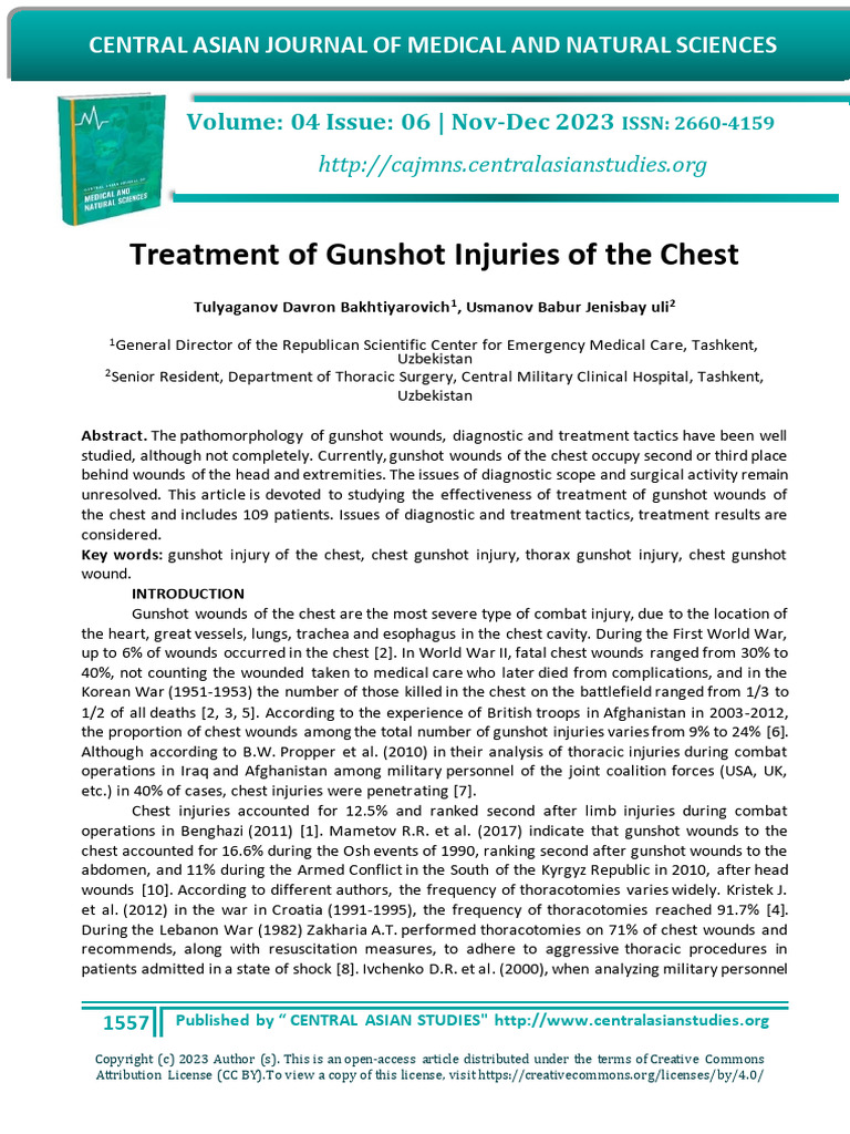 Treatment of Gunshot Injuries of the Chest | PDF