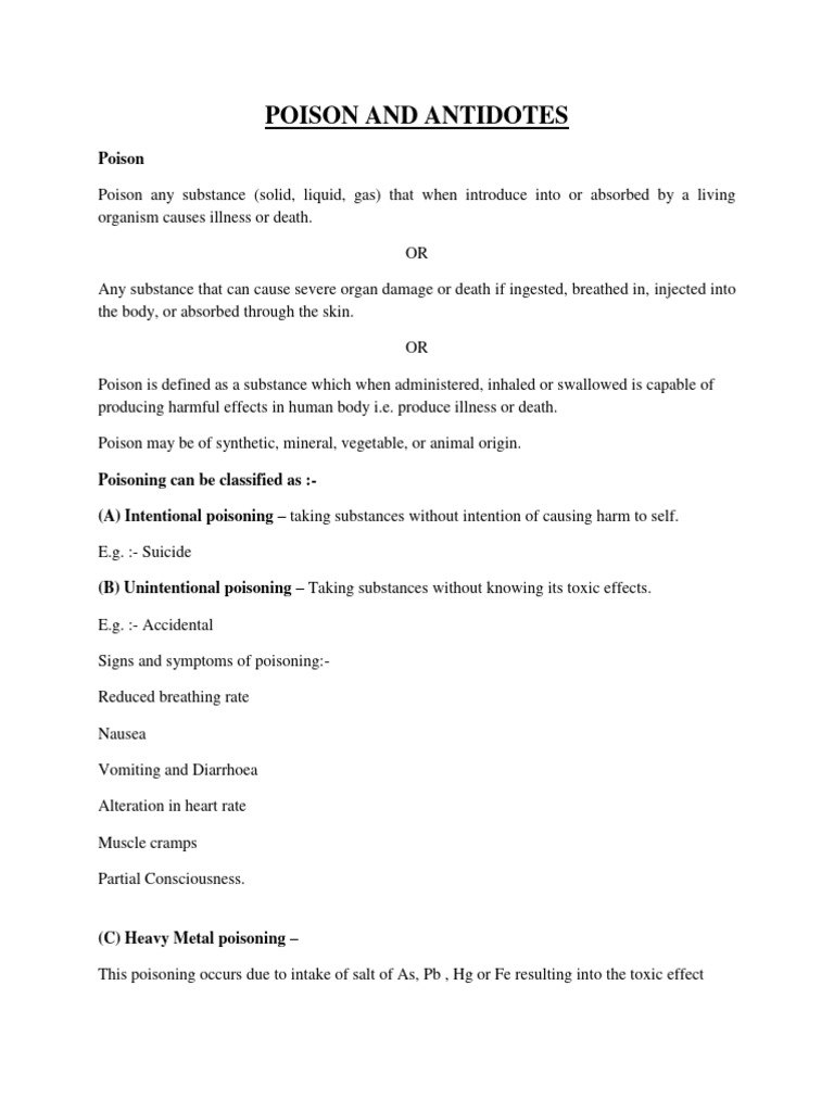 Poison and Antidote | PDF | Poison | Cyanide