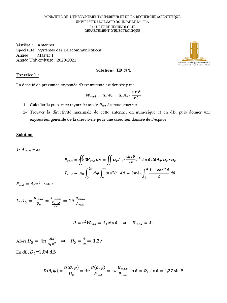 Solutions TD1 Antennes | PDF