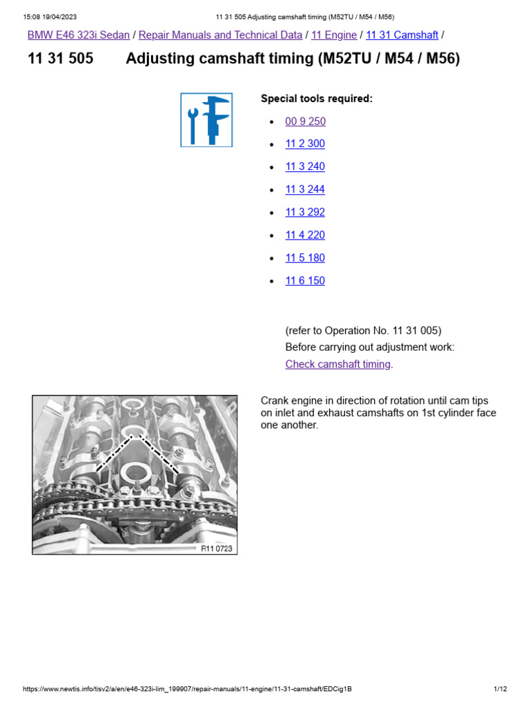 11 31 505 Adjusting Camshaft Timing (M52TU - M54 - M56) | PDF | Engines ...