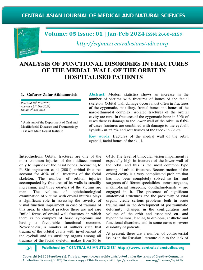 ANALYSIS OF FUNCTIONAL DISORDERS IN FRACTURES OF THE MEDIAL WALL OF THE ...