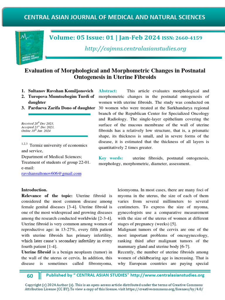 Evaluation of Morphological and Morphometric Changes in Postnatal ...