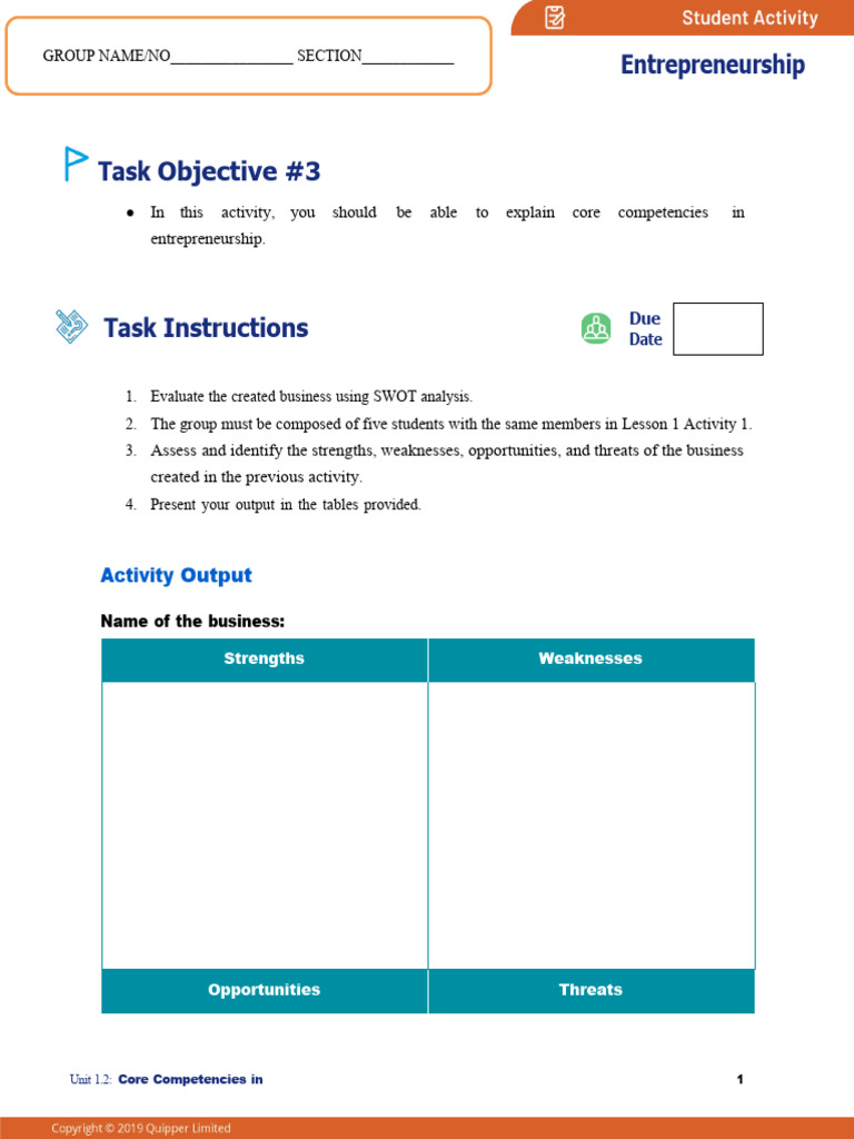 ENT SA1 Unit1 Lesson2 PT3 | PDF | Swot Analysis | Learning