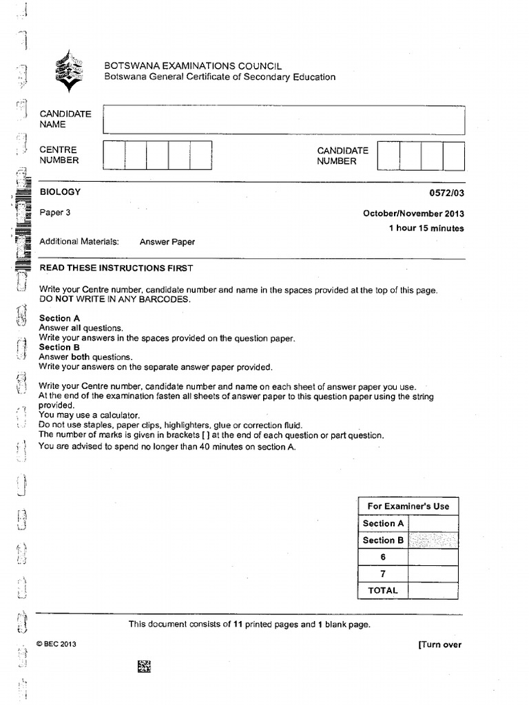 Biology Paper 3 2013 | PDF