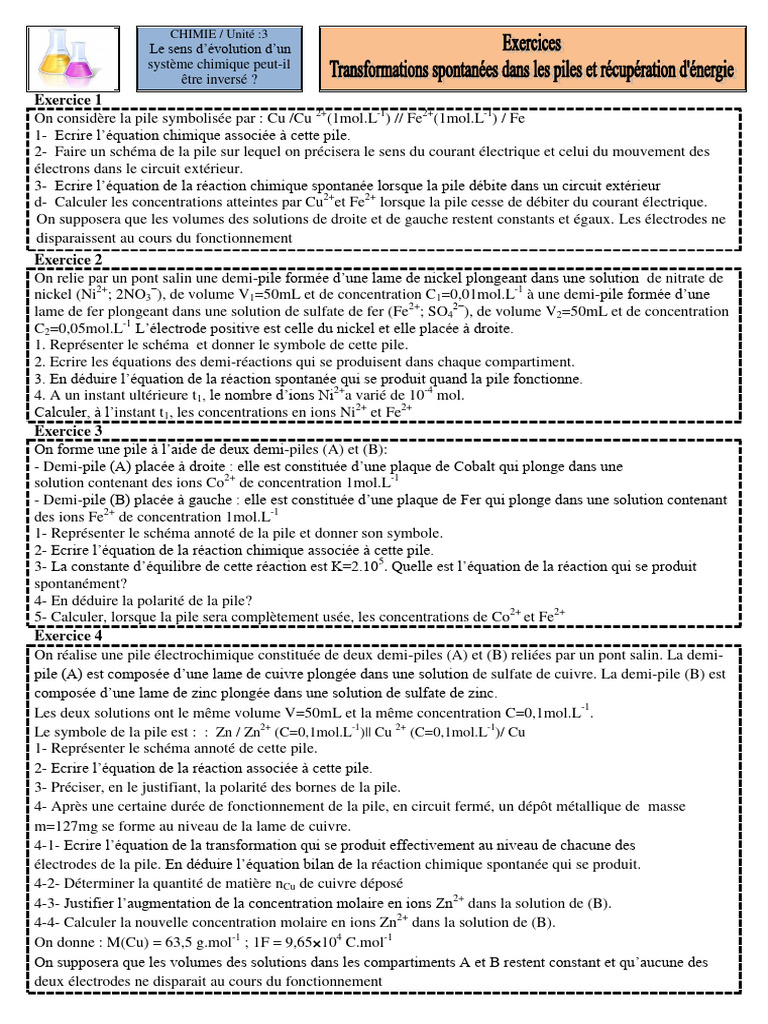 Exercice corrigé sur la pile de Daniell | PDF | Cuivre | Ion