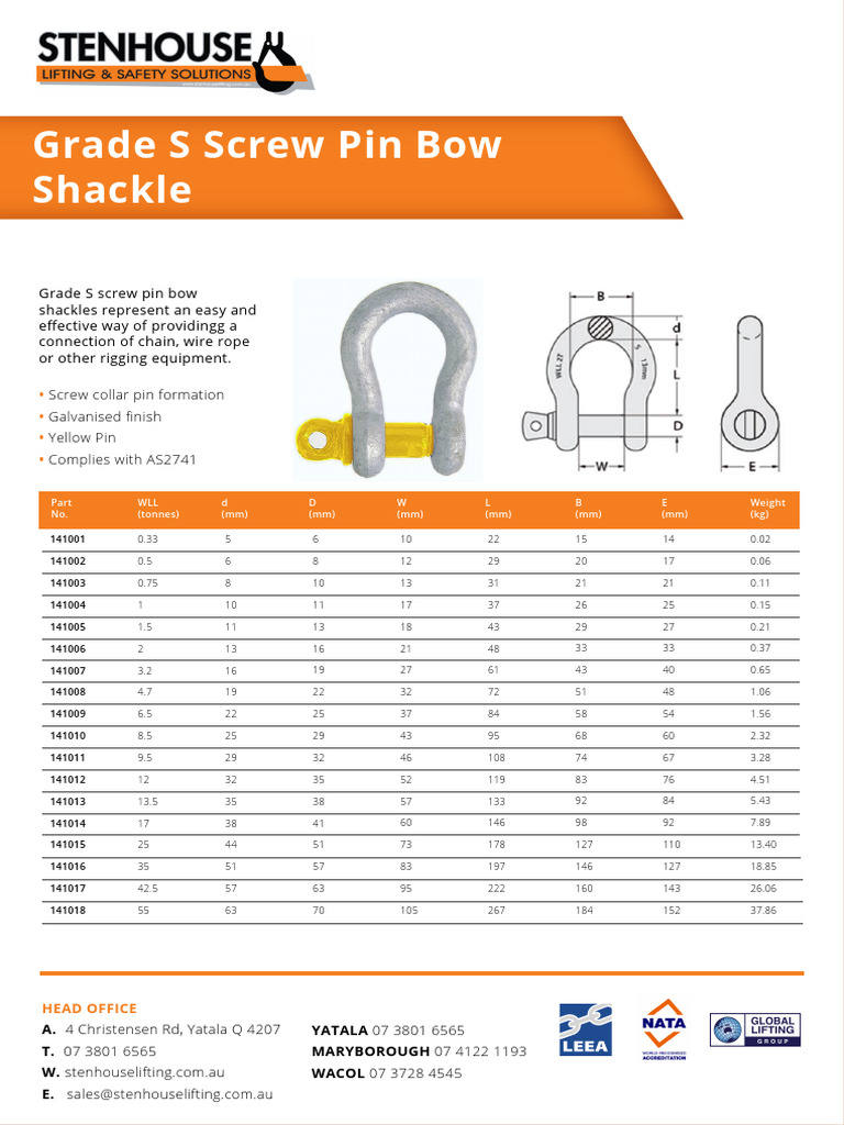 Grade S Screw Pin Bow Shackle | PDF