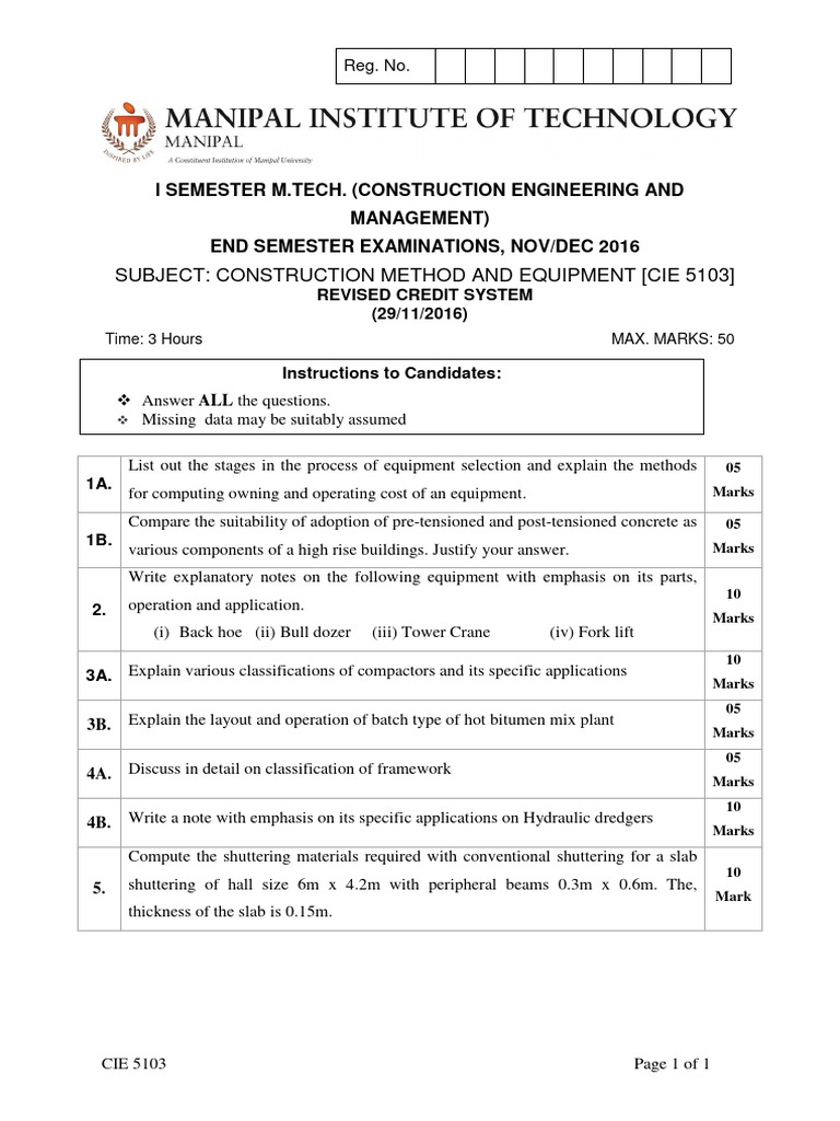 Construction Method and Equipment (CIE 5103) RCS | PDF | Engineering