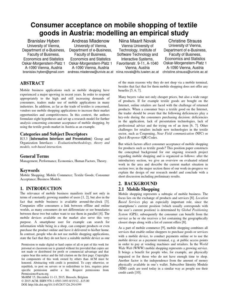 Consumer Acceptance On Mobile Shopping of Textile Goods in Austria | PDF