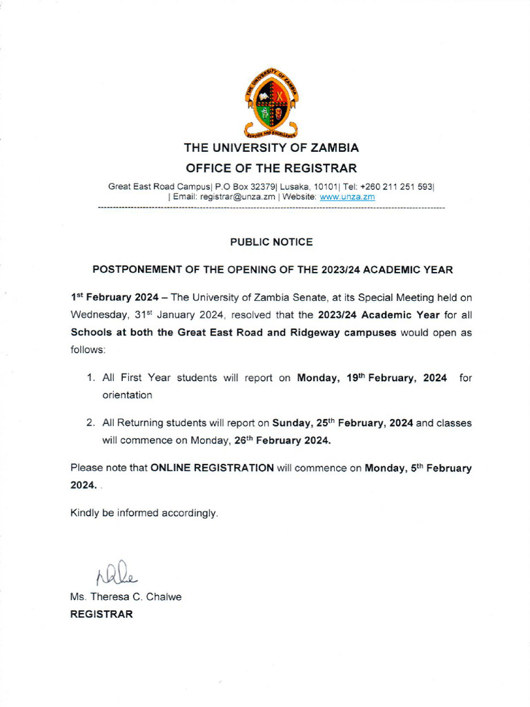 Public Notice - Postponement of 2023&24 Academic Year2 | PDF