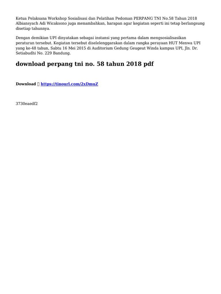 Perpang Tni No 58 Tahun 2018 PDF | PDF