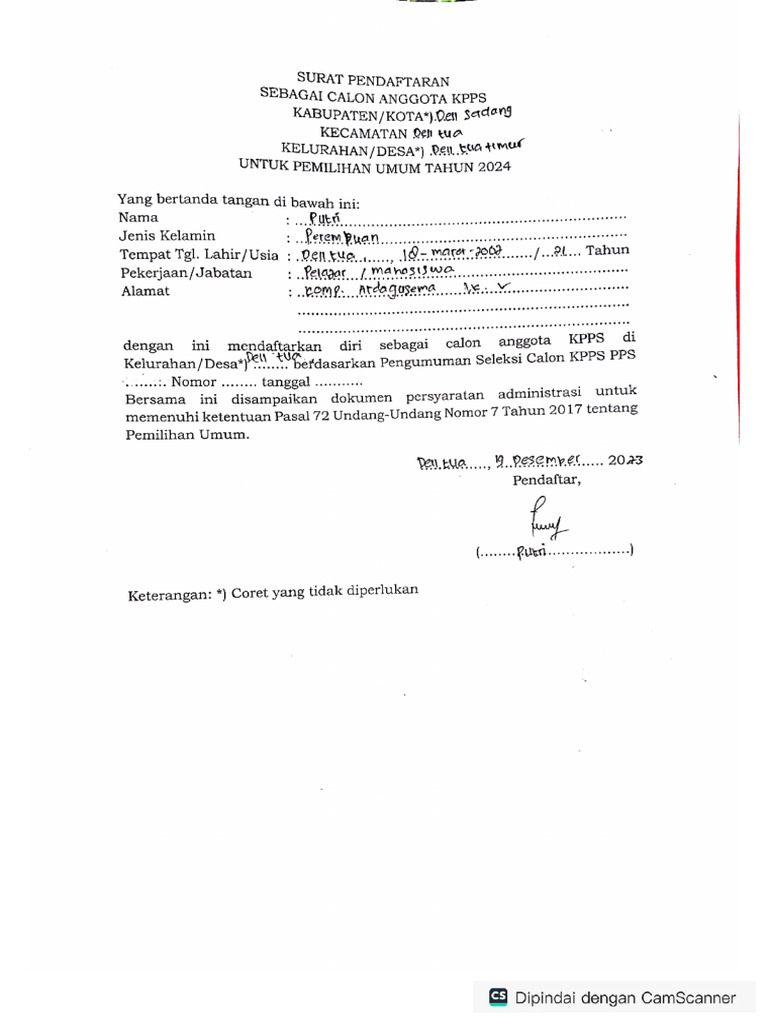 Surat Pendaftaran | PDF