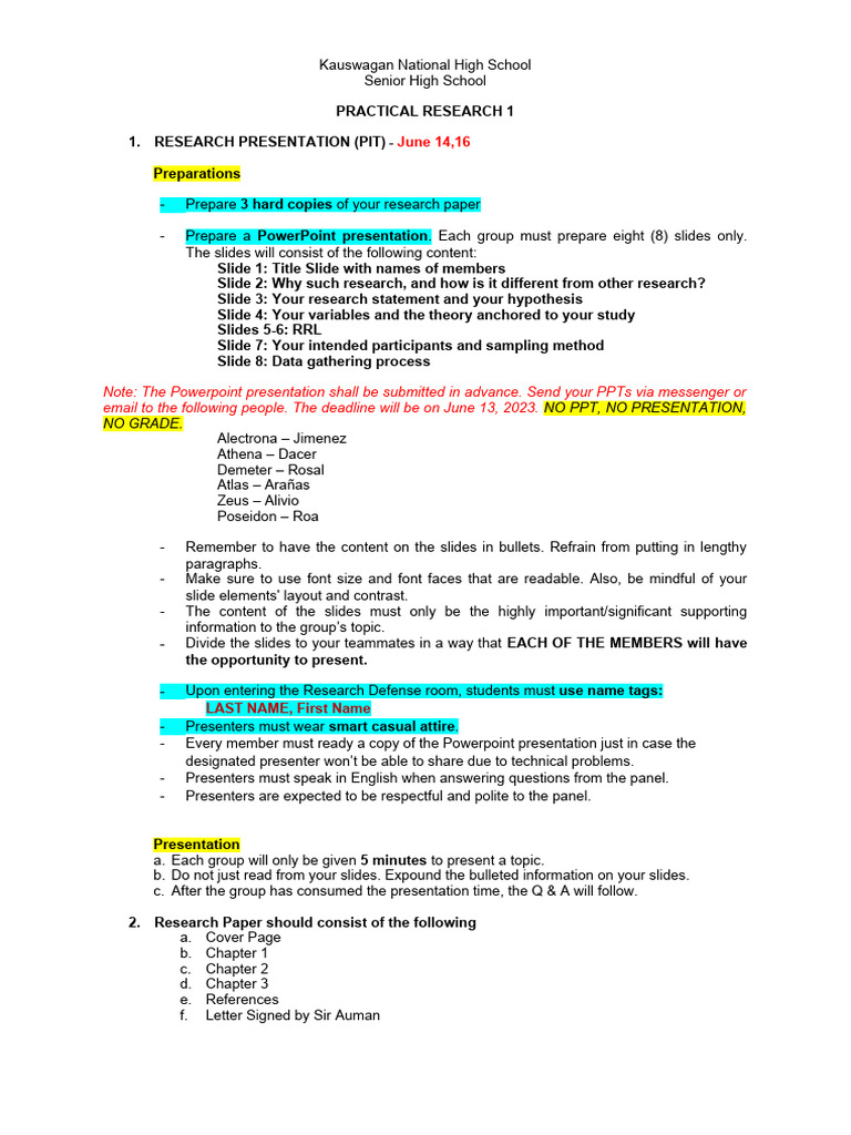KNHS PR1 Guidelines | PDF