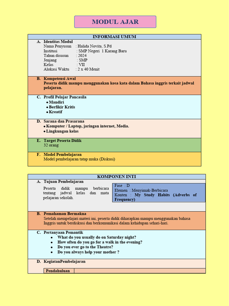 TEMPLET MODUL AJAR NV | PDF | Karier & Perkembangan