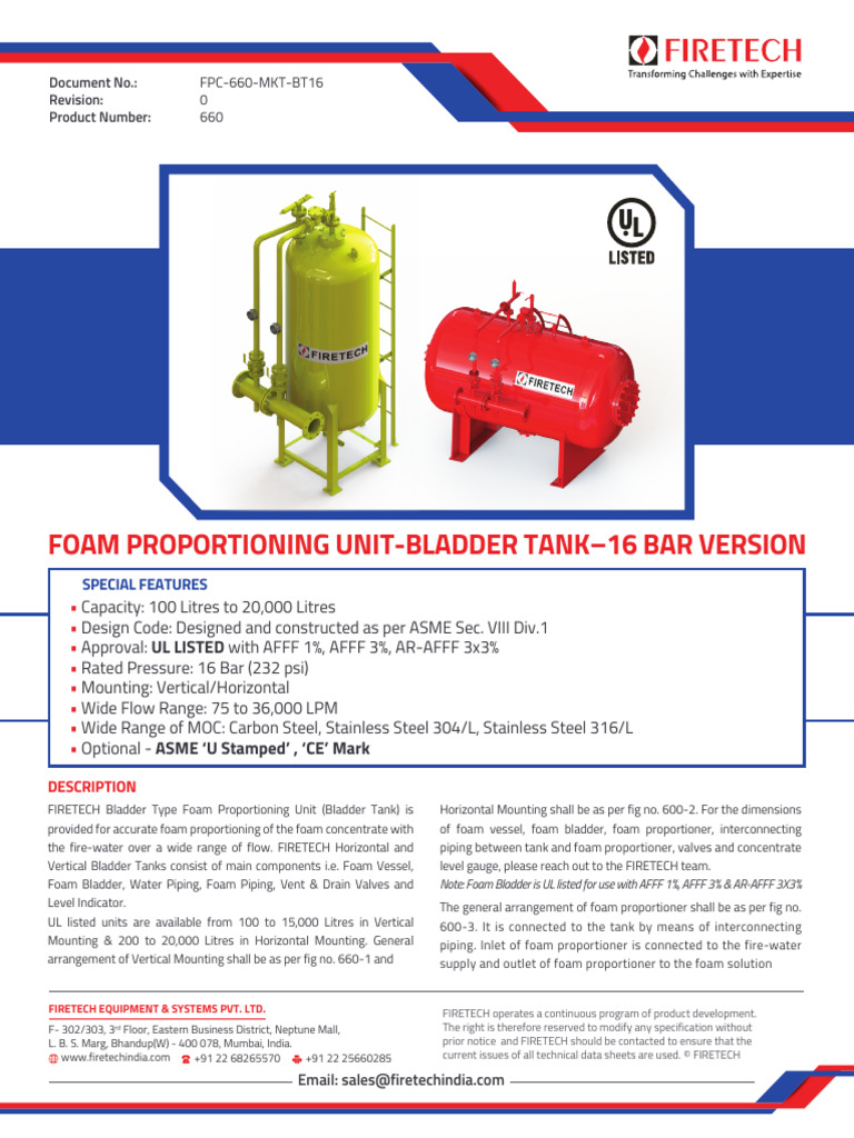 UL-listed Bladder Tanks FIRETECH | PDF