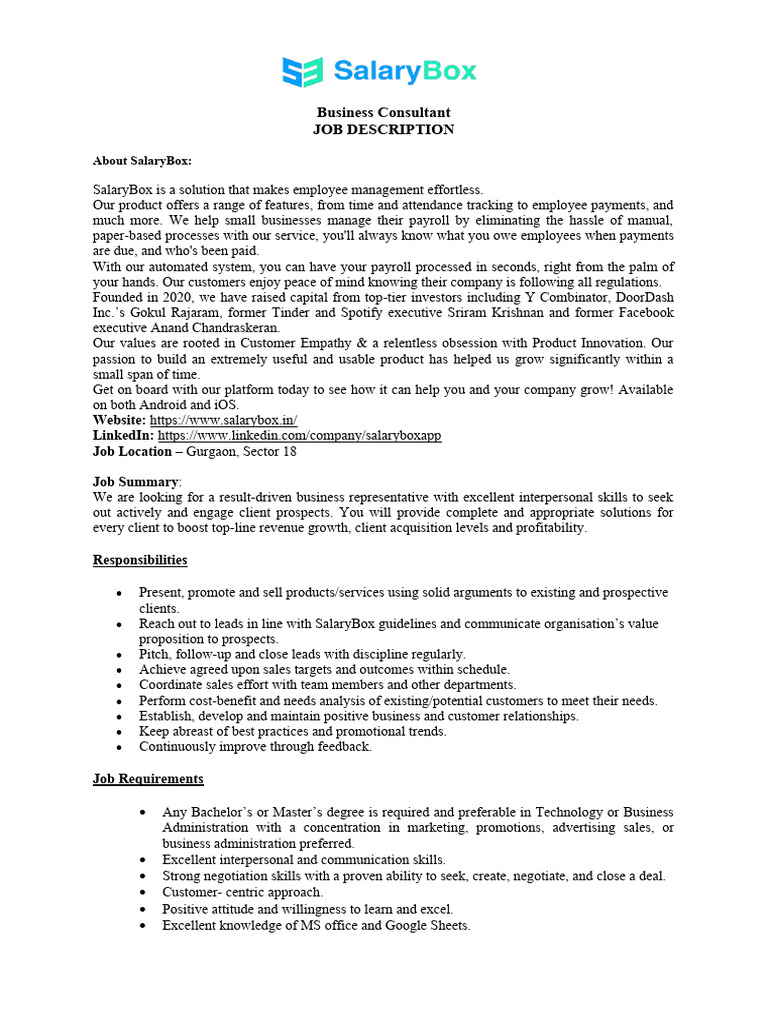 Business Consultant Job Description | PDF