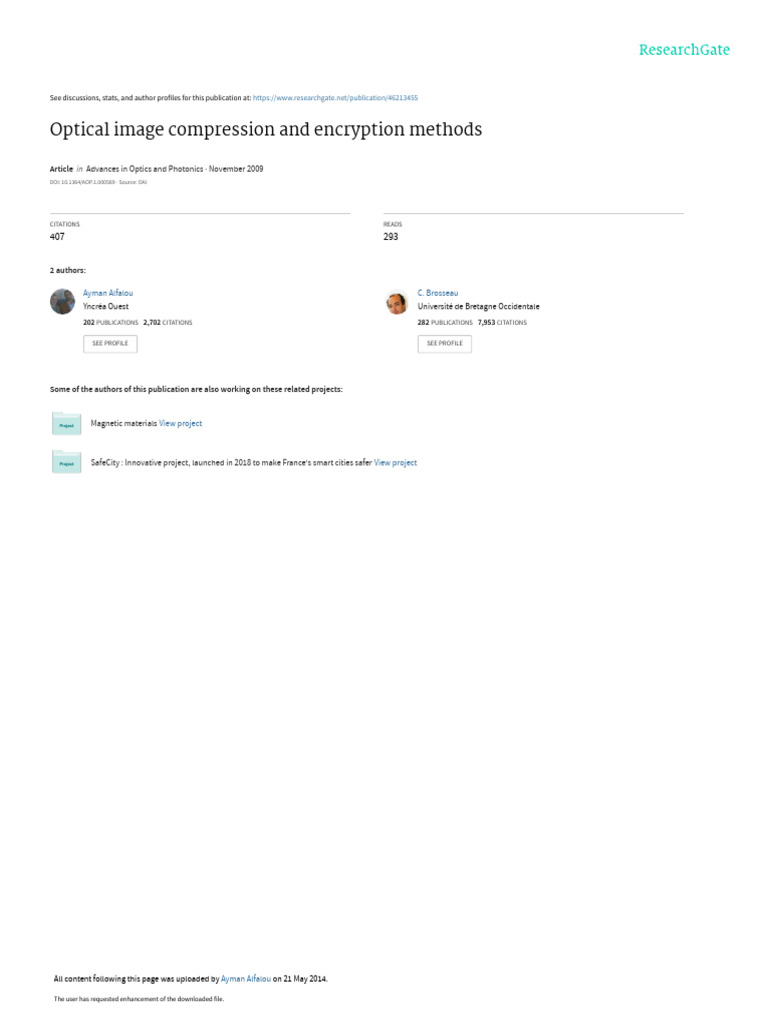 Optical Image Compression and Encryption Methods: Advances in Optics ...