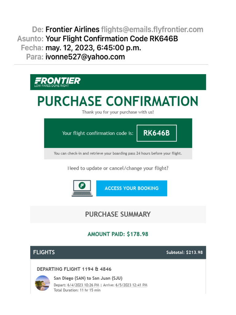 Your Flight Confirmation Code RK646B | PDF