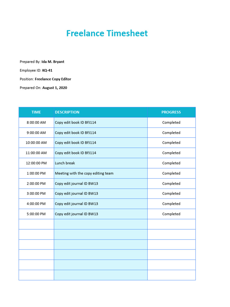 Freelance Copy Editor Timesheet | PDF