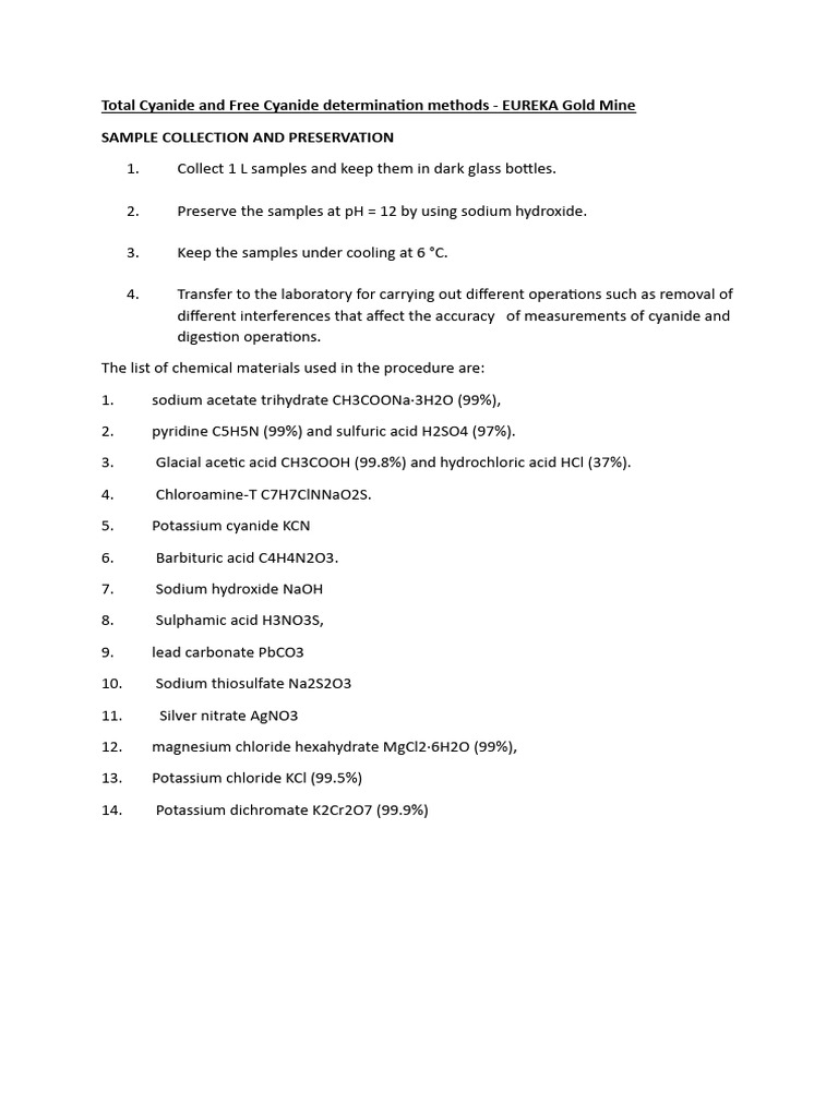 Total Cyanide And Free Cyanide Analysis By Spectrophotometric Methods Pdf
