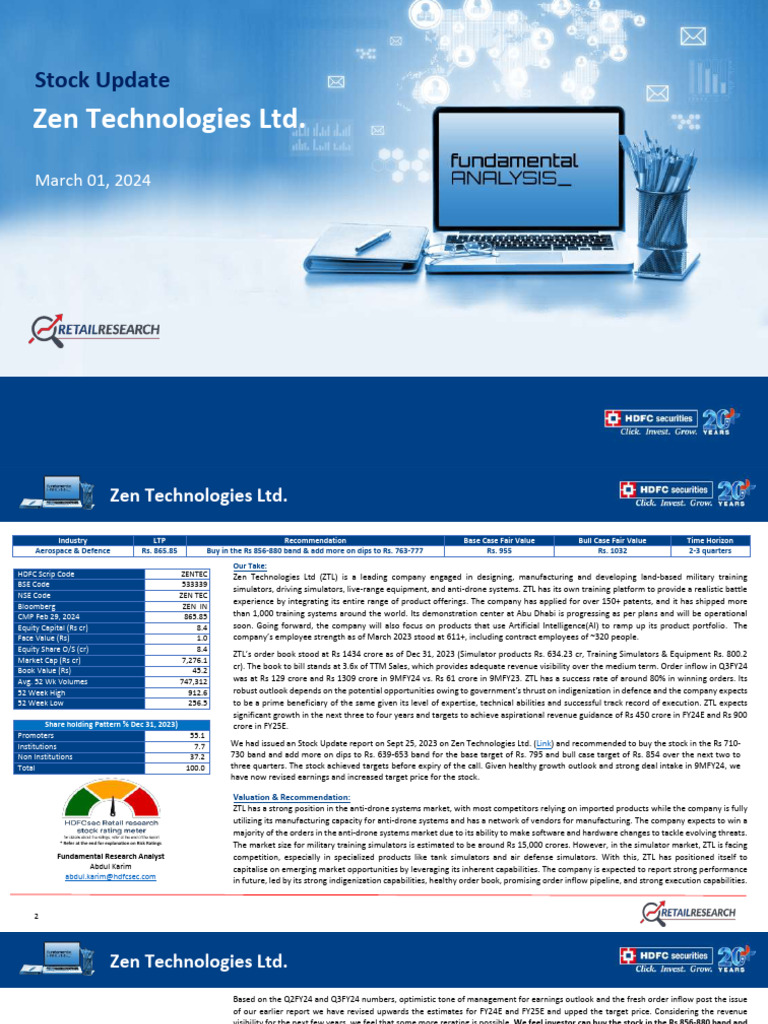 Zen Technologies Ltd. Stock Update March 2024 | PDF | Unmanned Aerial ...