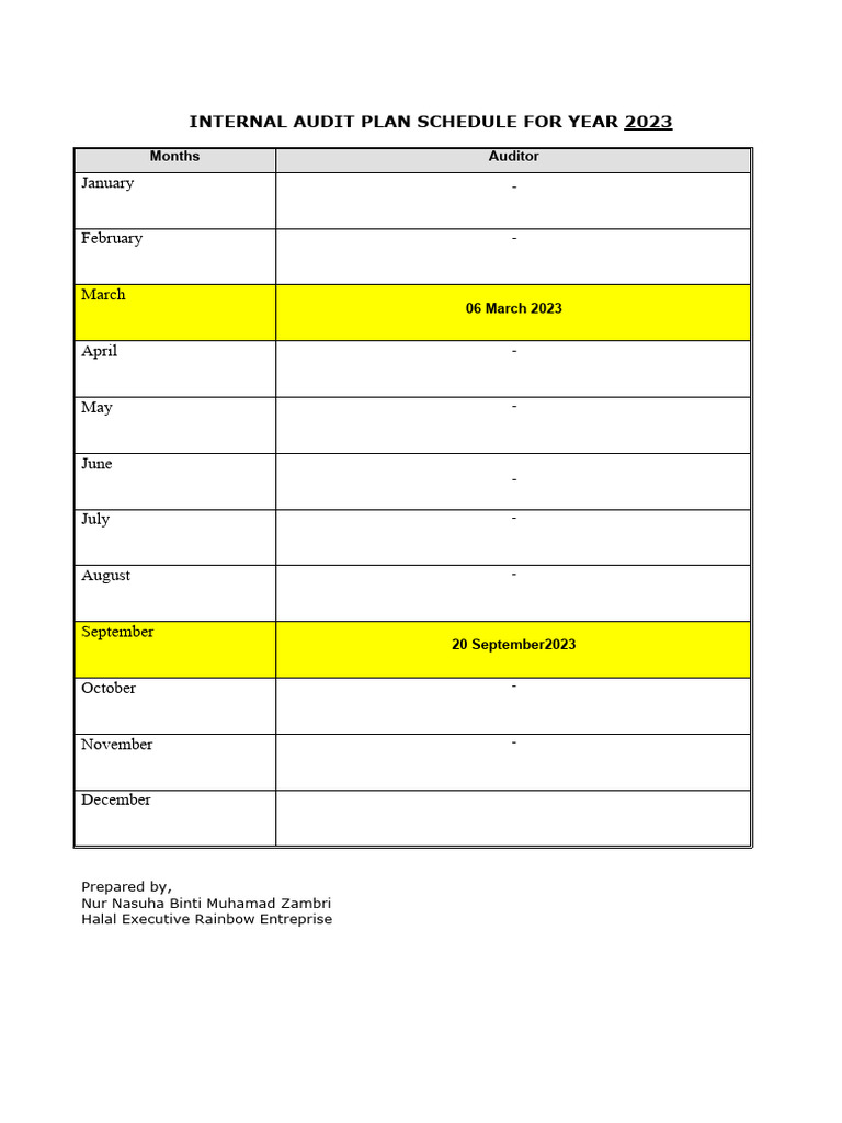 Internal Audit Plan Schedule | PDF