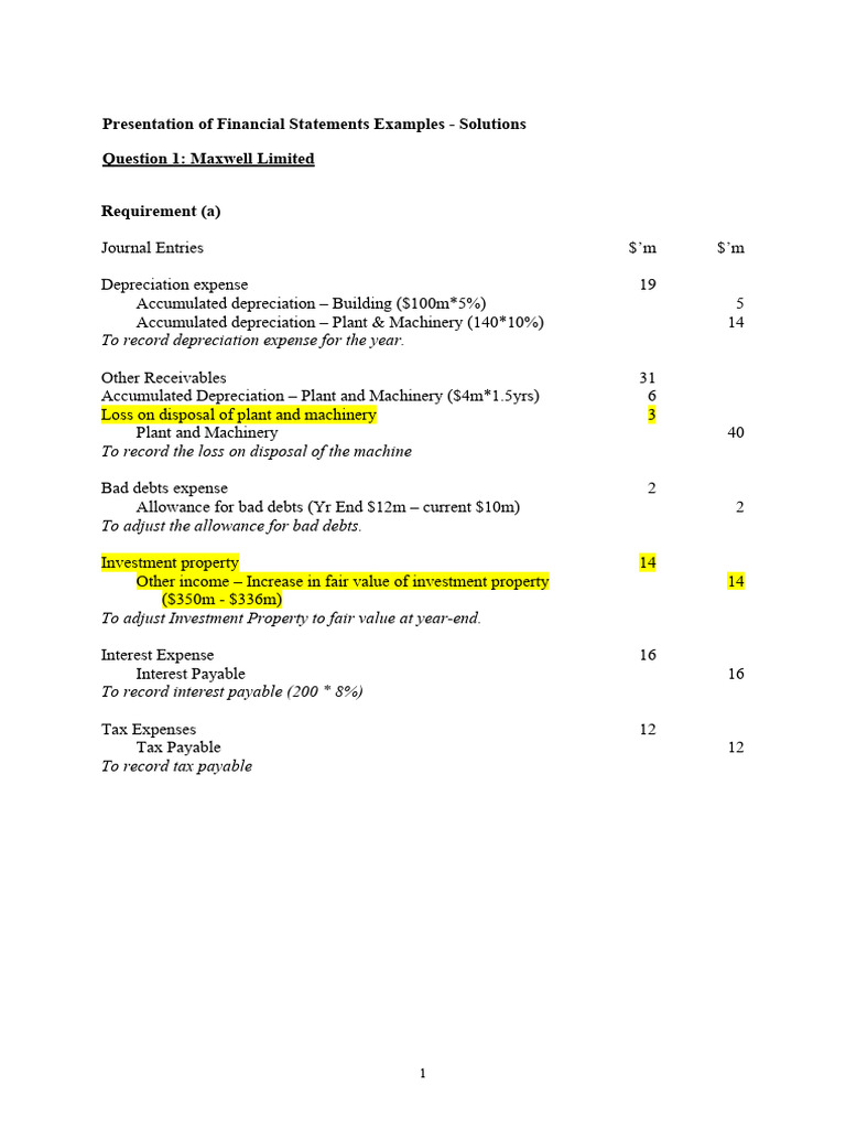 FSP Examples - Solutions | PDF | Expense | Equity (Finance)