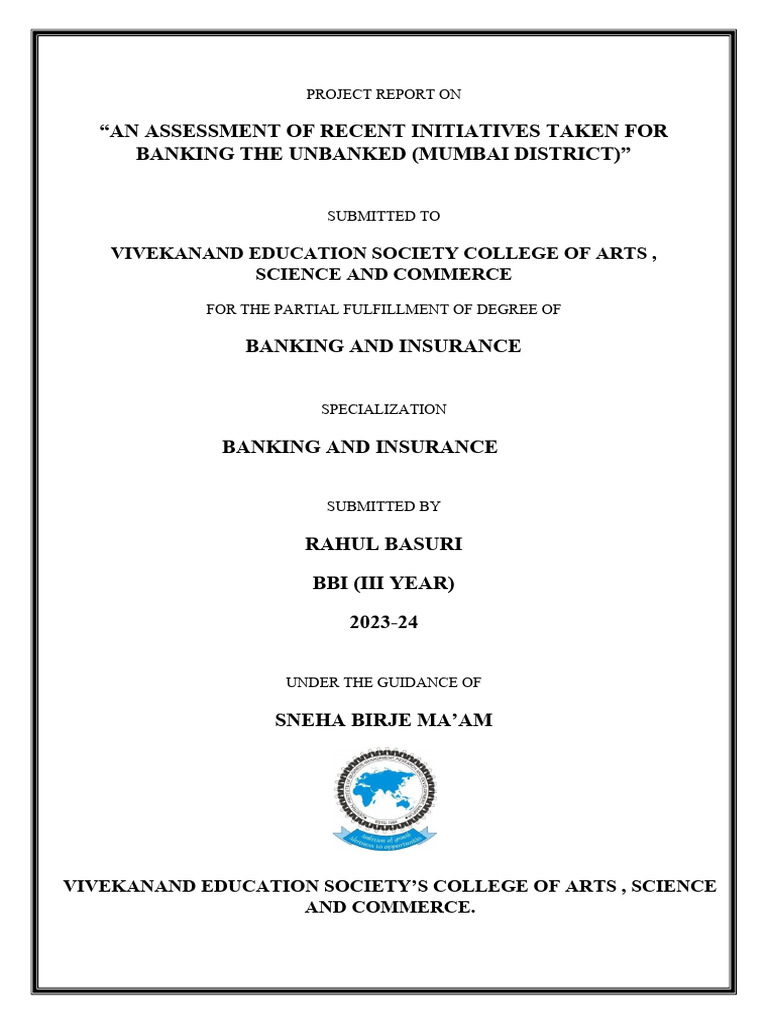 Blackbook Project Rahul | PDF | Financial Inclusion | Banks